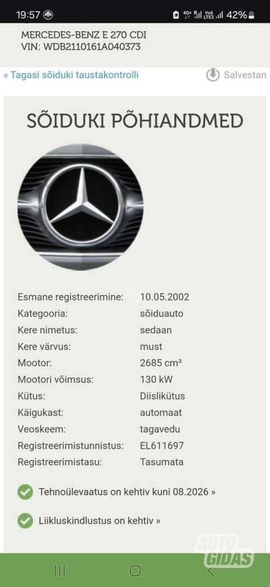 Melns Mercedes-Benz E 270 2002 Panevēža, ar dzinēja tilpumu 2.70 L un nobraukumu 440 tūkst. km par 1650 €, foto 2 vietnē AUTOMOTO.COM.LV