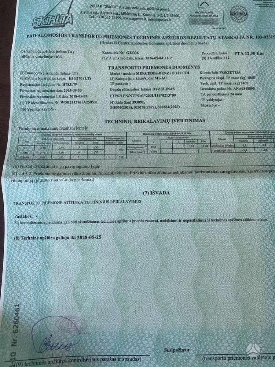 Синий Мерседес Е 270 2003 в Алитус, объемом двигателя 2.69 л и пробегом 400 тыс. км за 1500 €, фото 10 на AUTOMOTO.COM.LV
