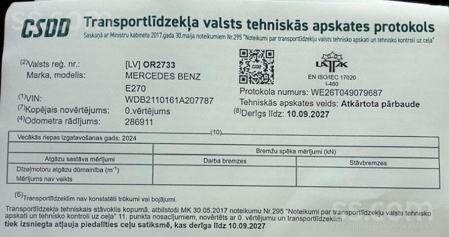 Grey Mercedes-Benz E 270 2003 in Kuldiga, with an engine capacity of 2.70 L and mileage of 287 thousand km for 4290 €, photo 35 on AUTOMOTO.COM.LV