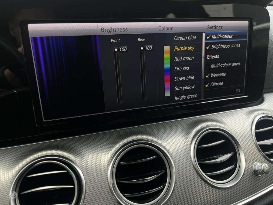 Grey Mercedes-Benz E 300 2020 in Vilnius, with an engine capacity of 1.95 L and mileage of 249 thousand km for 19990 €, photo 34 on AUTOMOTO.COM.LV