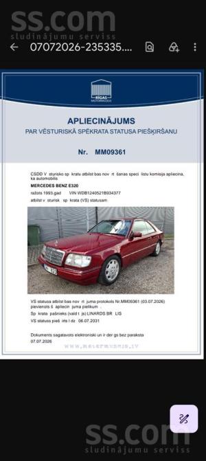 Красный Мерседес Е 320 1993 в Лиепая, объемом двигателя 3.20 л и пробегом 263 тыс. км за 8800 €, фото 7 на AUTOMOTO.COM.LV