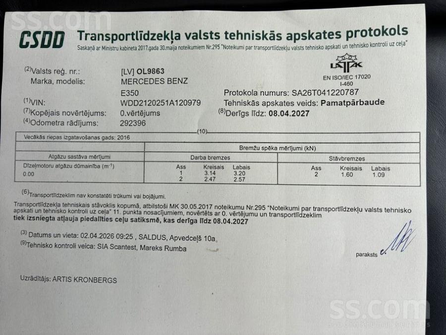 Mercedes-Benz E 350 2009 in Kuldiga, with an engine capacity of 3.00 L and mileage of 292 thousand km for 7390 €, photo 30 on AUTOMOTO.COM.LV