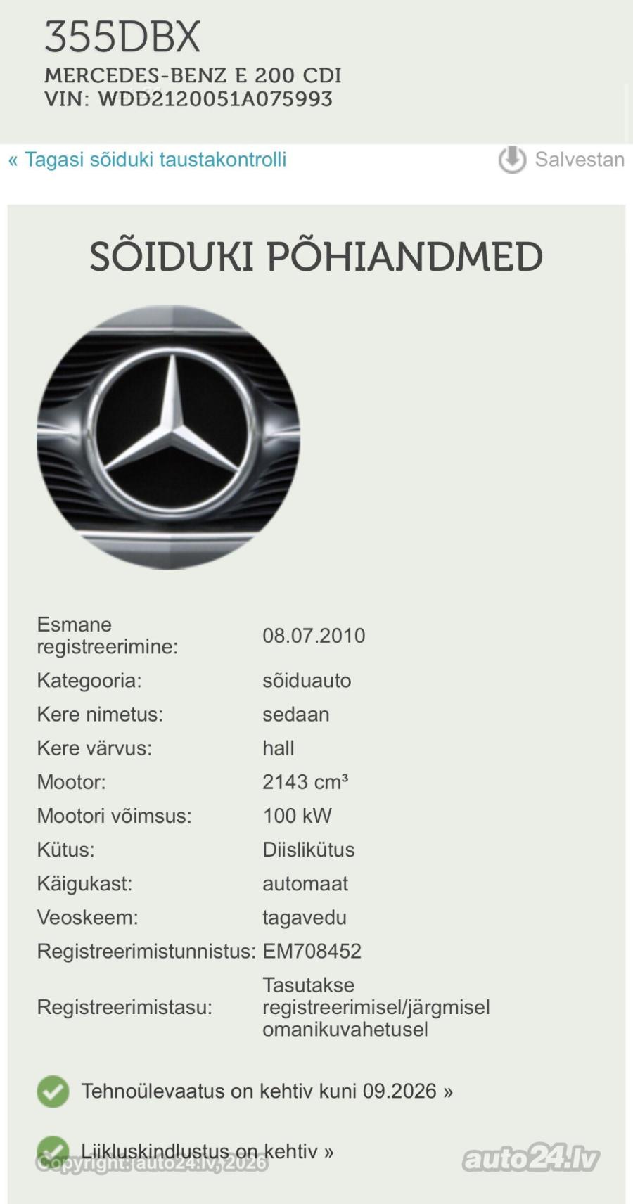 Pelēks Mercedes-Benz E-Class 2010 Tartu, ar dzinēja tilpumu 2.10 L un nobraukumu 316 tūkst. km par 6990 €, foto 15 vietnē AUTOMOTO.COM.LV