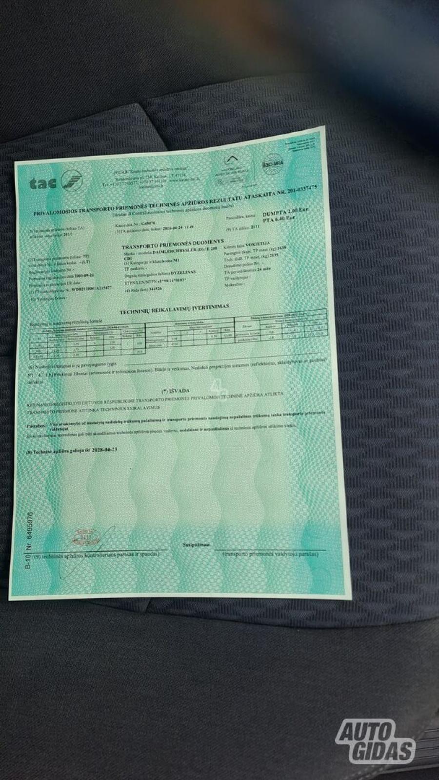 Мерседес Е-Класс 2003 в Вильнюс, объемом двигателя 2.10 л и пробегом 358 тыс. км за 3150 €, фото 19 на AUTOMOTO.COM.LV