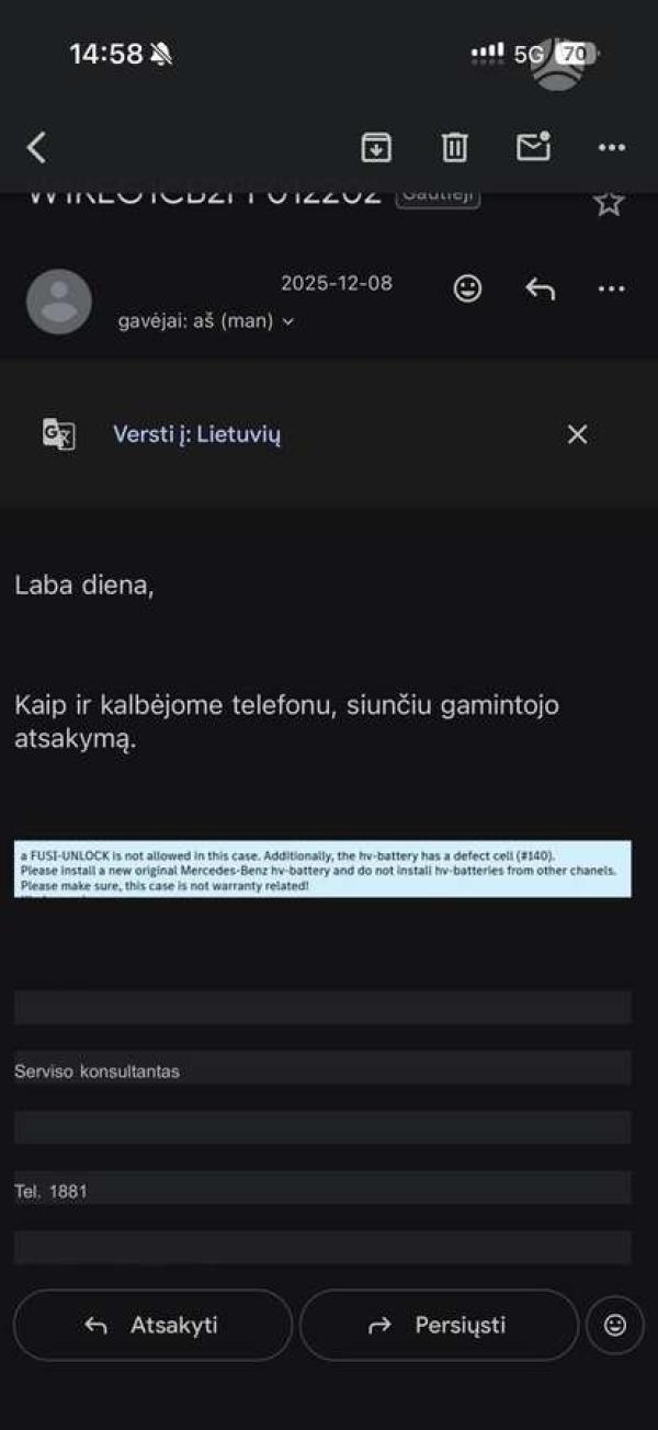 Melns Mercedes-Benz EQE 2022 Viļņa, ar dzinēja tilpumu 0.00 L un nobraukumu 49 tūkst. km par 28000 €, foto 3 vietnē AUTOMOTO.COM.LV