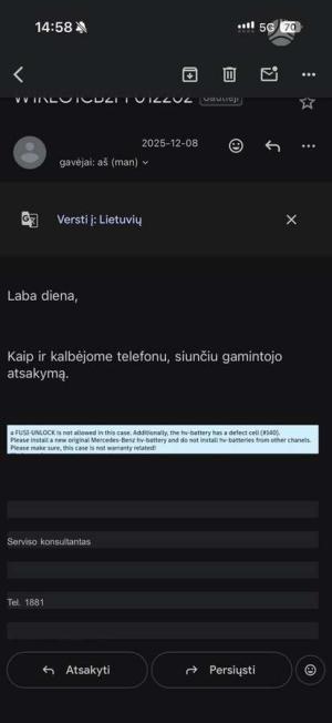 Черный Мерседес EQE 2022 в Вильнюс, объемом двигателя 0.00 л и пробегом 49 тыс. км за 28000 €, фото 3 на AUTOMOTO.COM.LV