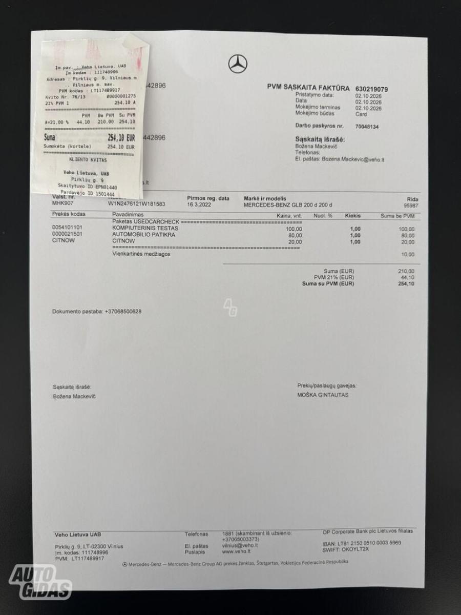 Grey Mercedes-Benz GLB 200 2022 in Vilnius, with an engine capacity of 2.00 L and mileage of 96 thousand km for 26050 €, photo 13 on AUTOMOTO.COM.LV