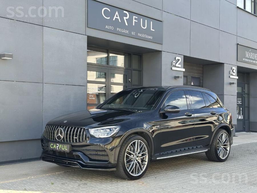 Black Mercedes-Benz GLC 43 AMG 2021 in Riga, with an engine capacity of 3.00 L and mileage of 162 thousand km for 37500 €, photo 1 on AUTOMOTO.COM.LV