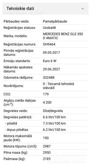 Black Mercedes-Benz GLE 350 2017 in Riga, with an engine capacity of 3.00 L and mileage of 332 thousand km for 17800 €, photo 15 on AUTOMOTO.COM.LV