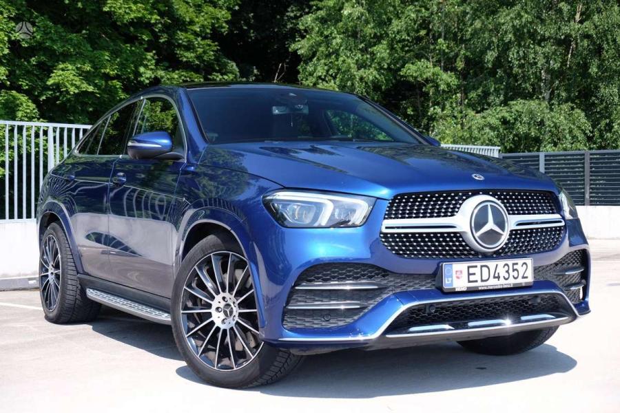 Blue Mercedes-Benz GLE 350 2021 in Vilnius, with an engine capacity of 1.95 L and mileage of 122 thousand km for 51000 €, photo 1 on AUTOMOTO.COM.LV