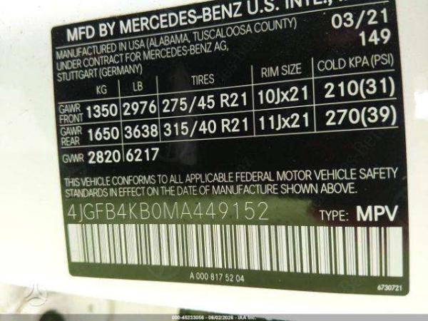 Белый Мерседес ГЛE 350 2021 в Клайпеда, объемом двигателя 2.00 л и пробегом 108 тыс. км за 22000 €, фото 9 на AUTOMOTO.COM.LV