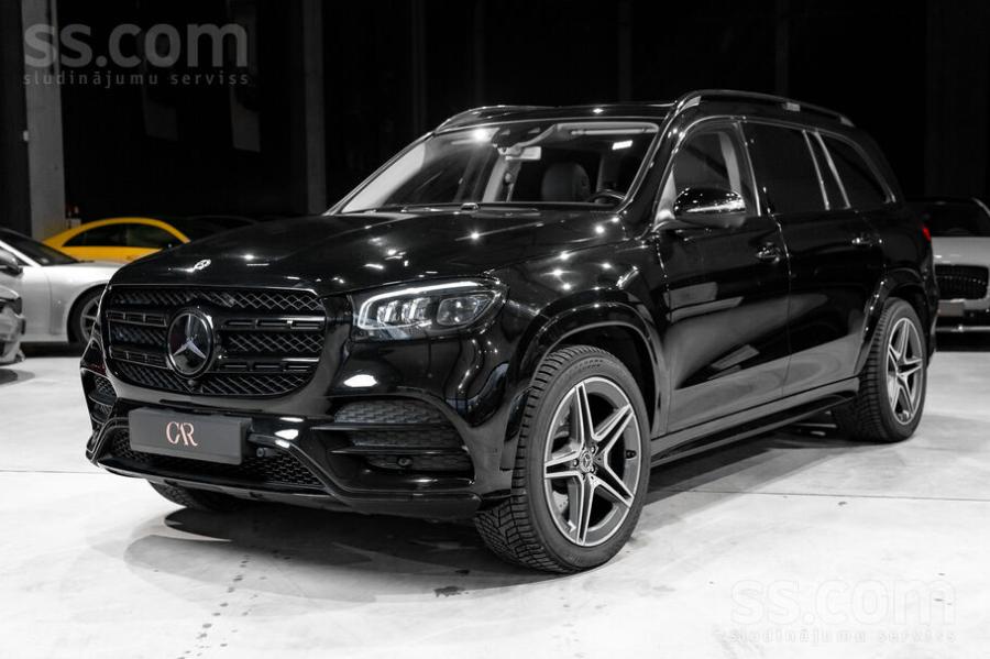 Black Mercedes-Benz GLS 400 2020 in Riga, with an engine capacity of 3.00 L and mileage of 72 thousand km for 69900 €, photo 1 on AUTOMOTO.COM.LV