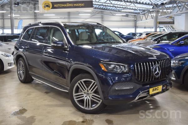 Синий Мерседес GLS 450 2021 в Рига, объемом двигателя 3.00 л и пробегом 120 тыс. км за 44900 €, фото 1 на AUTOMOTO.COM.LV