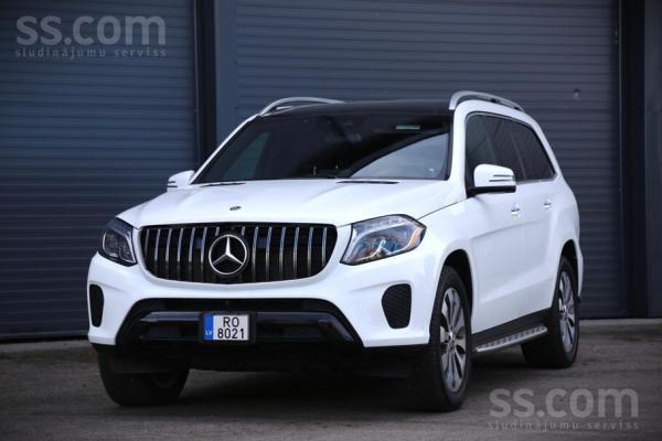 Белый Мерседес GLS 450 2019 в Рига, объемом двигателя 3.00 л и пробегом 106 тыс. км за 34995 €, фото 1 на AUTOMOTO.COM.LV
