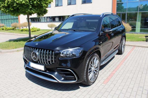 Black Mercedes-Benz GLS 63 AMG 2021 in Klaipeda, with an engine capacity of 3.98 L and mileage of 112 thousand km for 82900 €, photo 1 on AUTOMOTO.COM.LV