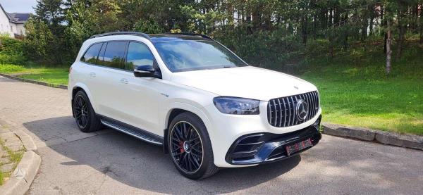 White Mercedes-Benz GLS 63 AMG 2021 in Vilnius, with an engine capacity of 3.98 L and mileage of 80 thousand km for 83000 €, photo 1 on AUTOMOTO.COM.LV