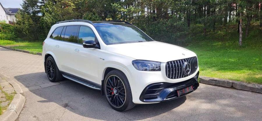 White Mercedes-Benz GLS 63 AMG 2021 in Vilnius, with an engine capacity of 3.98 L and mileage of 80 thousand km for 83000 €, photo 1 on AUTOMOTO.COM.LV