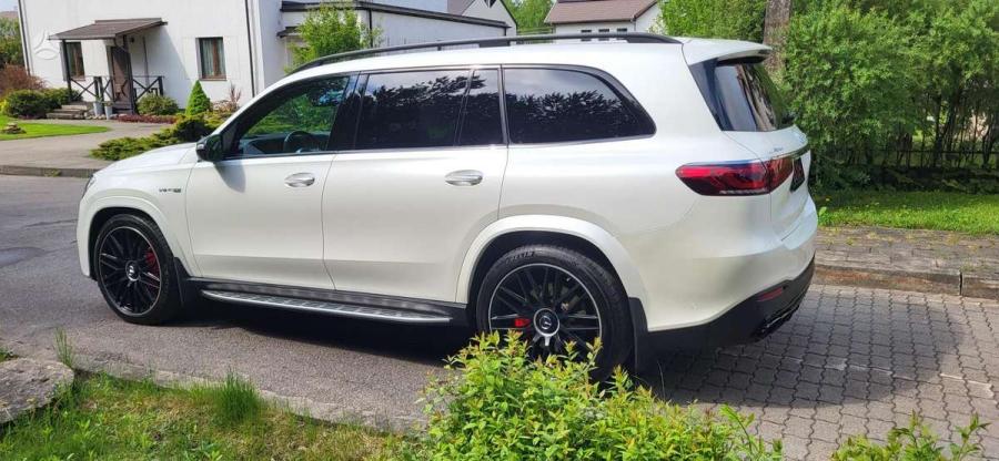White Mercedes-Benz GLS 63 AMG 2021 in Vilnius, with an engine capacity of 3.98 L and mileage of 80 thousand km for 83000 €, photo 9 on AUTOMOTO.COM.LV