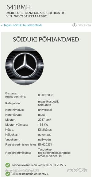 Black Mercedes-Benz M-Class 2008 in Tartu, with an engine capacity of 3.00 L and mileage of 284 thousand km for 7799 €, photo 16 on AUTOMOTO.COM.LV