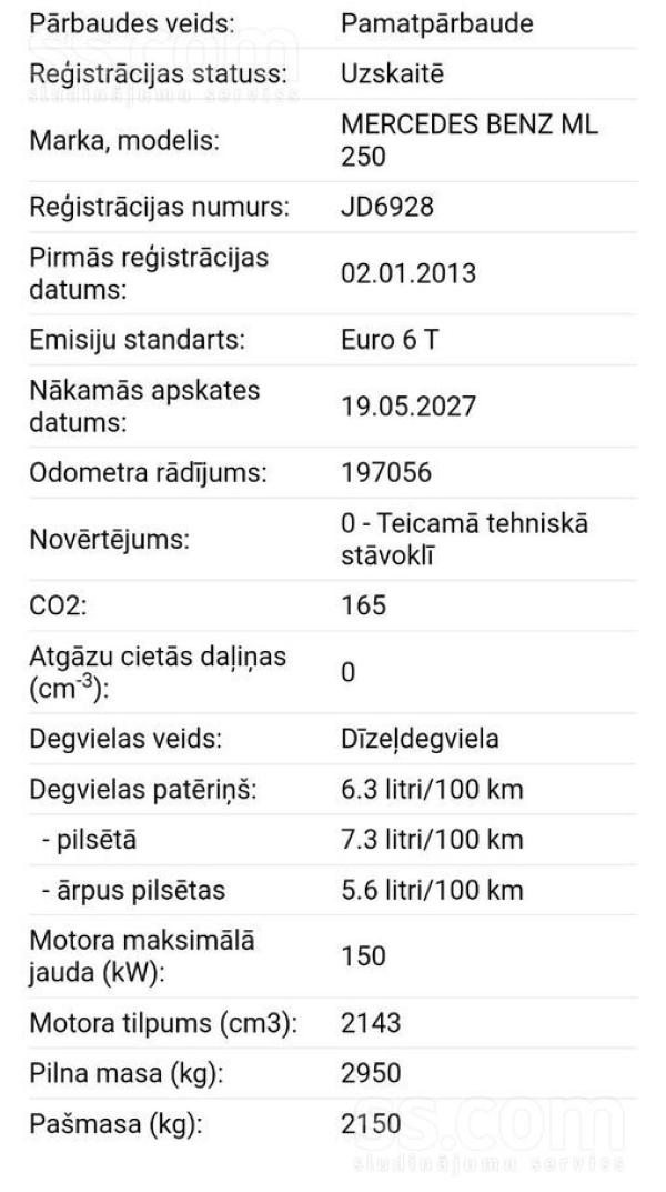 Mercedes-Benz ML 250 2013 Rīga, ar dzinēja tilpumu 2.20 L un nobraukumu 198 tūkst. km par 18000 €, foto 8 vietnē AUTOMOTO.COM.LV