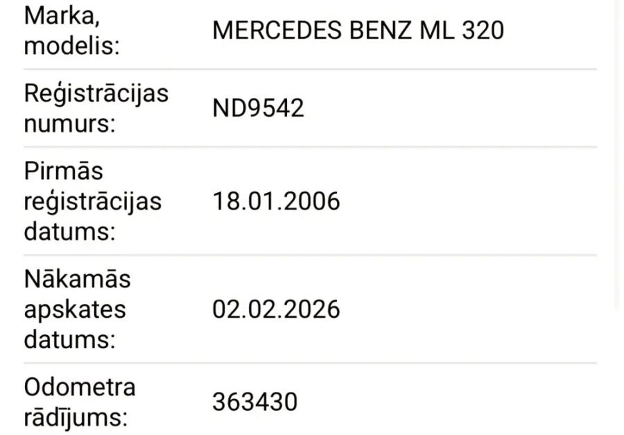 Black Mercedes-Benz ML 320 2006 in Riga, with an engine capacity of 3.00 L and mileage of 363 thousand km for 5990 €, photo 29 on AUTOMOTO.COM.LV
