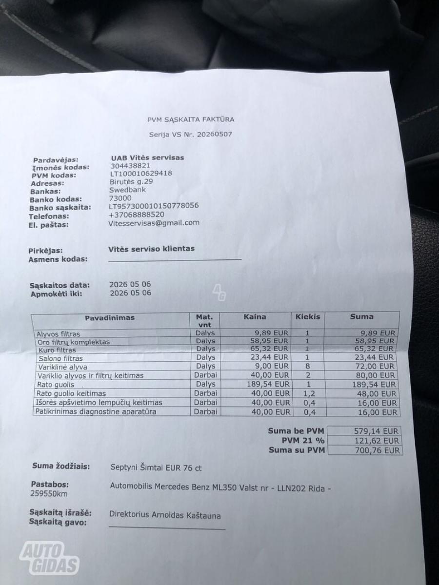 Melns Mercedes-Benz ML 350 2012 Klaipėda, ar dzinēja tilpumu 3.00 L un nobraukumu 260 tūkst. km par 12800 €, foto 18 vietnē AUTOMOTO.COM.LV