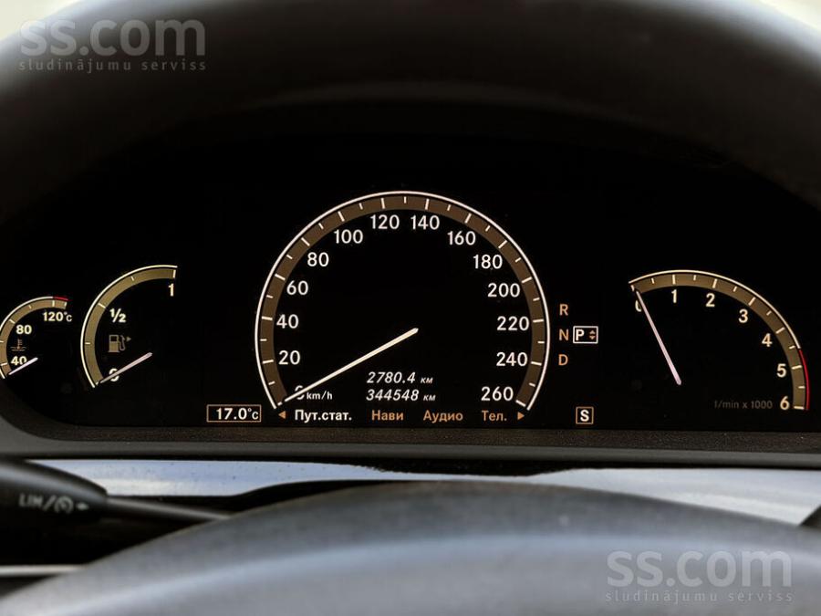 Black Mercedes-Benz S 320 2006 in Riga, with an engine capacity of 3.00 L and mileage of 344 thousand km for 7750 €, photo 21 on AUTOMOTO.COM.LV
