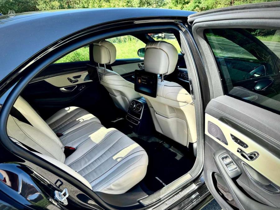 Black Mercedes-Benz S 350 2018 in Vilnius, with an engine capacity of 2.93 L and mileage of 136 thousand km for 45100 €, photo 27 on AUTOMOTO.COM.LV