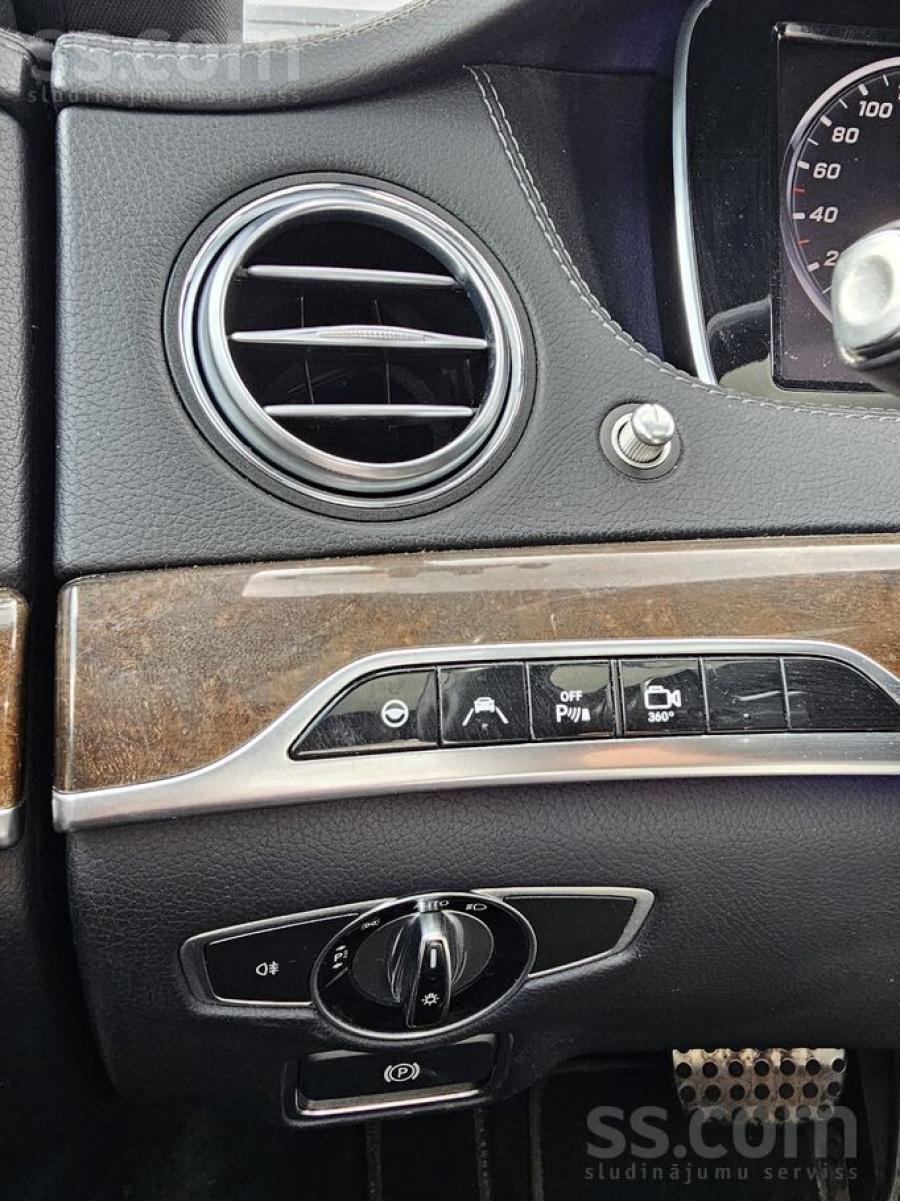 Black Mercedes-Benz S 350 2015 in Riga, with an engine capacity of 3.50 L and mileage of 263 thousand km for 20500 €, photo 14 on AUTOMOTO.COM.LV