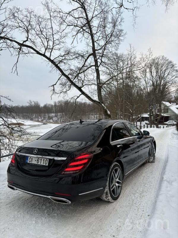 Black Mercedes-Benz S 450 2018 in Kuldiga, with an engine capacity of 3.00 L and mileage of 162 thousand km for 41900 €, photo 6 on AUTOMOTO.COM.LV