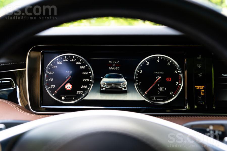 Black Mercedes-Benz S 500 2014 in Riga, with an engine capacity of 4.70 L and mileage of 157 thousand km for 41000 €, photo 15 on AUTOMOTO.COM.LV