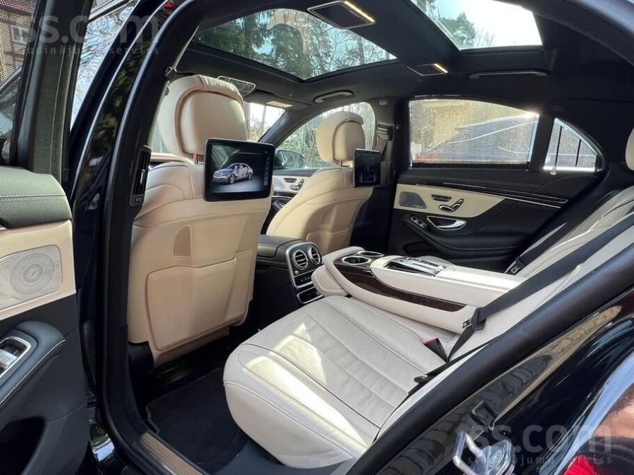 Black Mercedes-Benz S 500 2018 in Jurmala, with an engine capacity of 3.00 L and mileage of 156 thousand km for 49700 €, photo 13 on AUTOMOTO.COM.LV