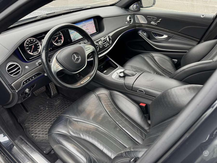 Blue Mercedes-Benz S63 AMG 2014 in Vilnius, with an engine capacity of 5.46 L and mileage of 110 thousand km for 42000 €, photo 14 on AUTOMOTO.COM.LV