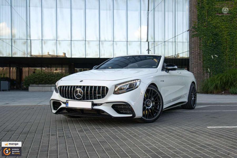 White Mercedes-Benz S63 AMG 2019 in Vilnius, with an engine capacity of 3.98 L and mileage of 66 thousand km for 88800 €, photo 1 on AUTOMOTO.COM.LV