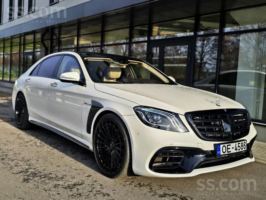 White Mercedes-Benz S63 AMG 2016 in Riga, with an engine capacity of 5.50 L and mileage of 0 thousand km for 35000 €, photo 1 on AUTOMOTO.COM.LV