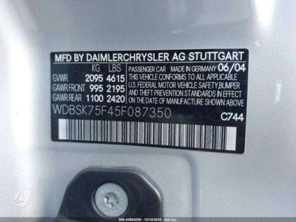 Grey Mercedes-Benz SL 500 2005 in Klaipeda, with an engine capacity of 5.00 L and mileage of 141 thousand km for 3200 €, photo 9 on AUTOMOTO.COM.LV