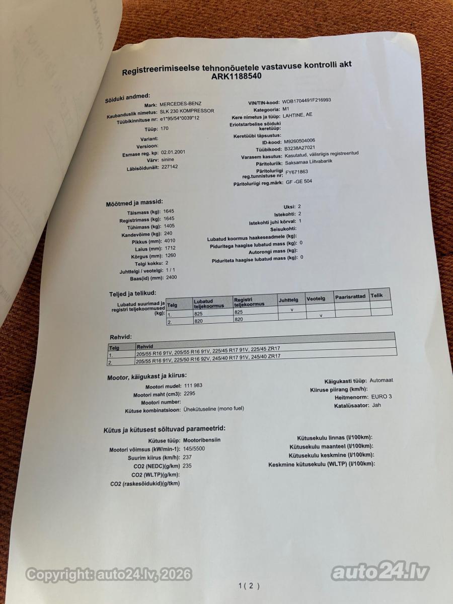 Мерседес СЛК-Класс 2002 в Таллин, объемом двигателя 2.30 л и пробегом 227 тыс. км за 3699 €, фото 25 на AUTOMOTO.COM.LV