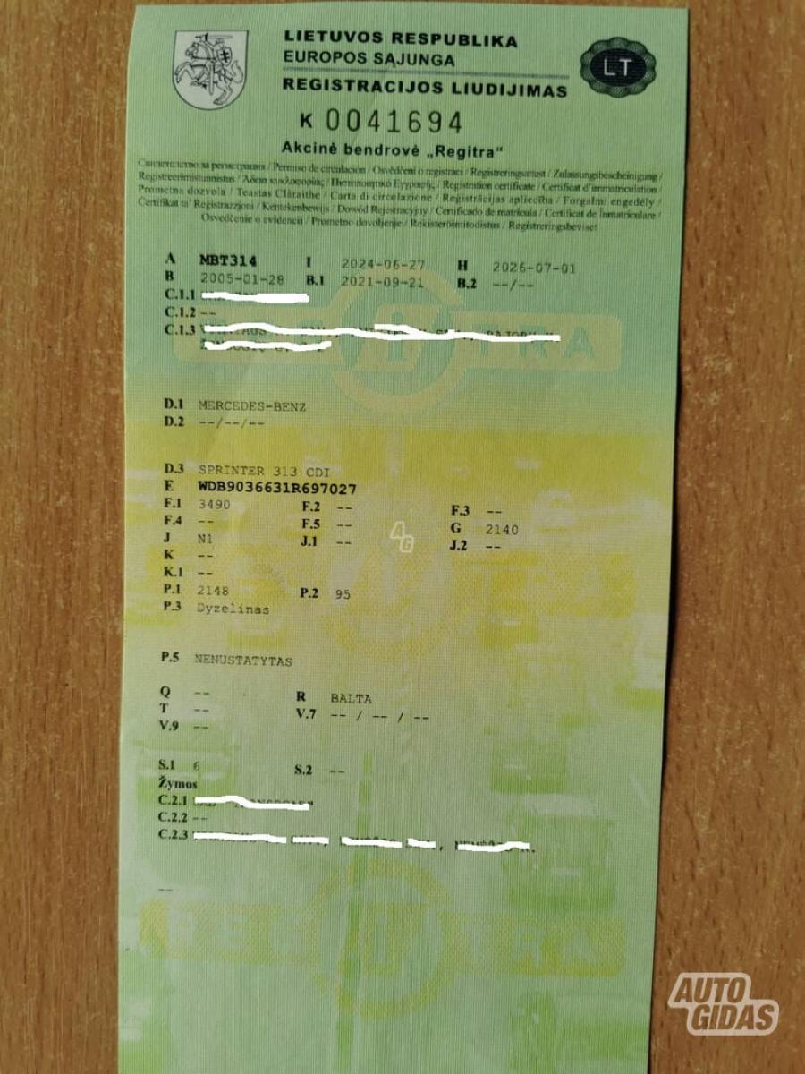 Мерседес Спринтер 2005 в Вильнюс, объемом двигателя 2.20 л и пробегом 4444 тыс. км за 2300 €, фото 6 на AUTOMOTO.COM.LV