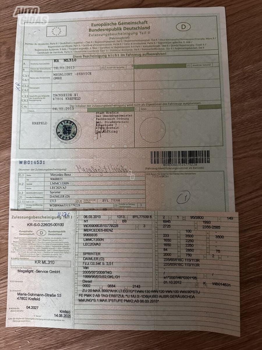 Мерседес Спринтер 2013 в Пасвалис, объемом двигателя 2.20 л и пробегом 280 тыс. км за 7700 €, фото 17 на AUTOMOTO.COM.LV