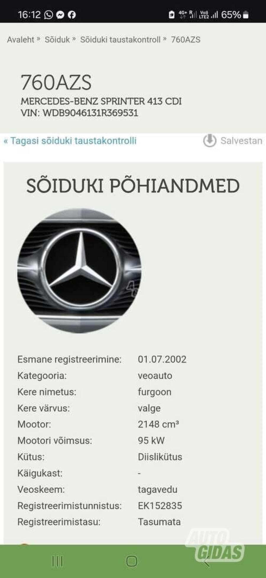 Mercedes-Benz Sprinter 2002 in Panevezys, with an engine capacity of 2.10 L and mileage of 361 thousand km for 1200 €, photo 3 on AUTOMOTO.COM.LV