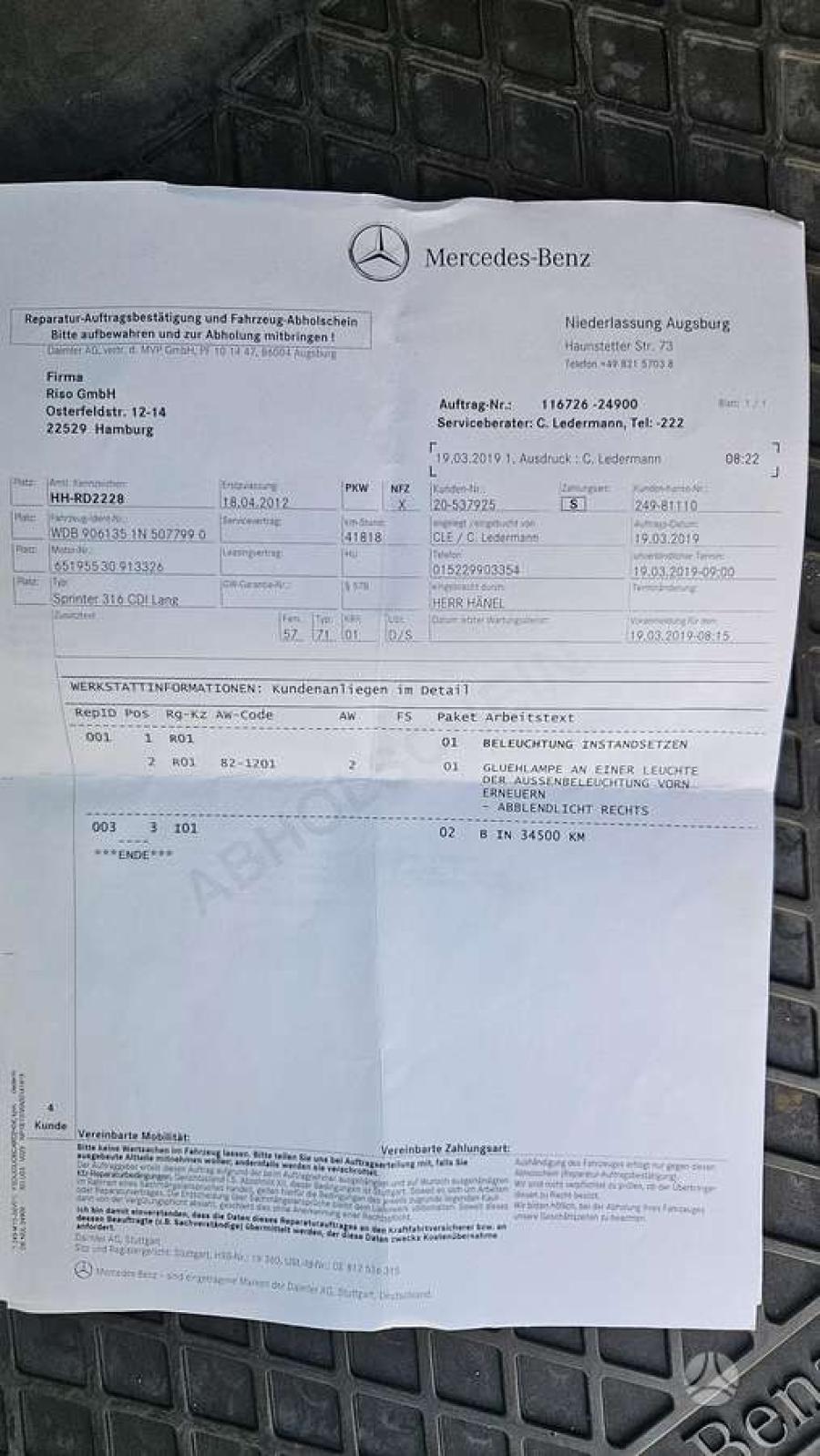 White Mercedes-Benz Sprinter 2012 in Marijampole, with an engine capacity of 2.14 L and mileage of 45 thousand km for 13189 €, photo 48 on AUTOMOTO.COM.LV