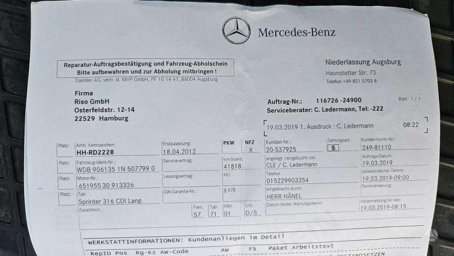 White Mercedes-Benz Sprinter 2012 in Marijampole, with an engine capacity of 2.14 L and mileage of 45 thousand km for 13189 €, photo 49 on AUTOMOTO.COM.LV