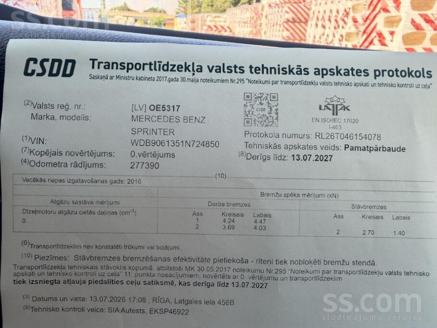 Balts Mercedes-Benz Sprinter 2017 Rīga, ar dzinēja tilpumu 2.20 L un nobraukumu 277 tūkst. km par 14900 €, foto 16 vietnē AUTOMOTO.COM.LV