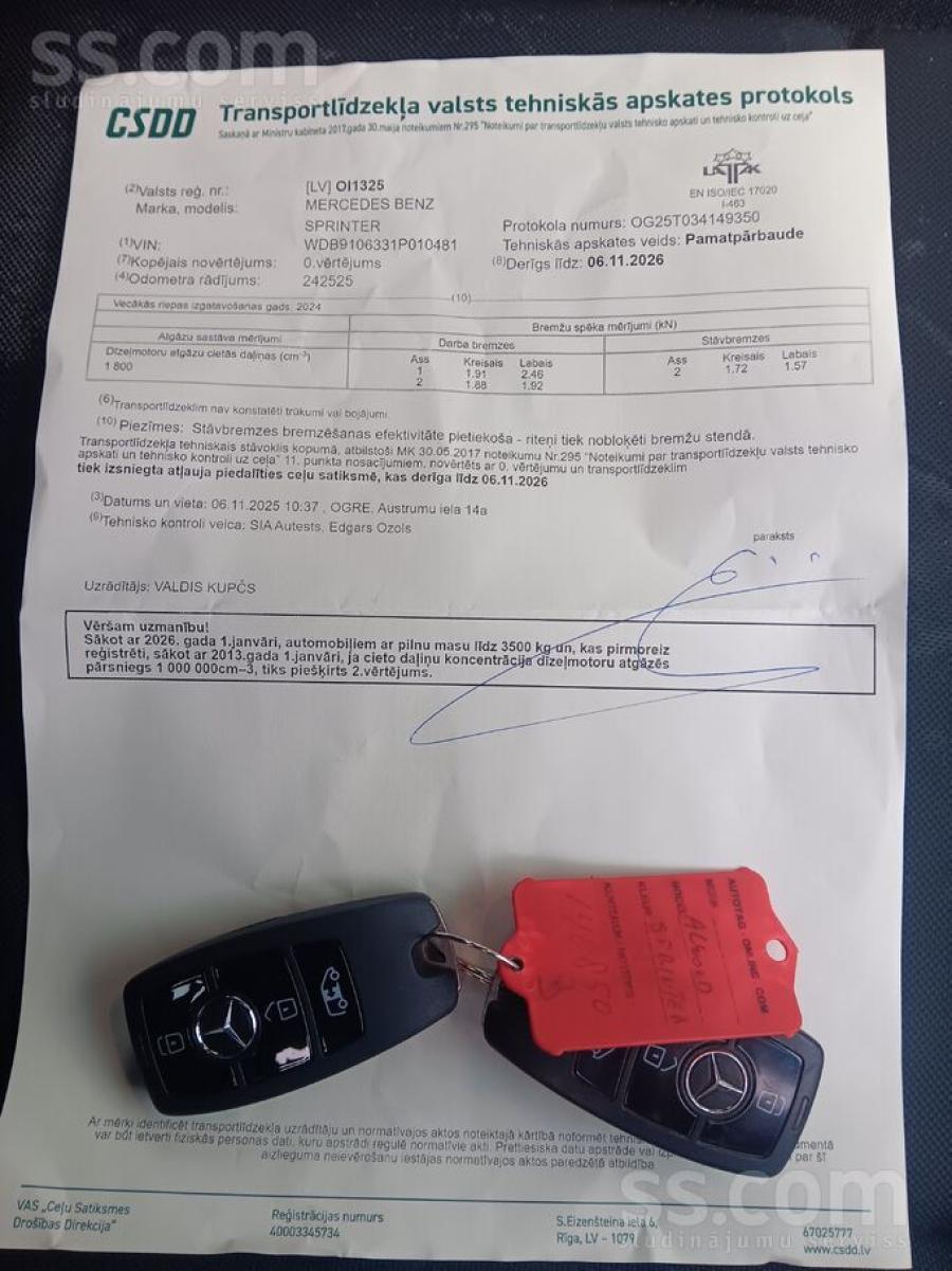Balts Mercedes-Benz Sprinter 2019 Ogre, ar dzinēja tilpumu 2.10 L un nobraukumu 242 tūkst. km par 23000 €, foto 20 vietnē AUTOMOTO.COM.LV