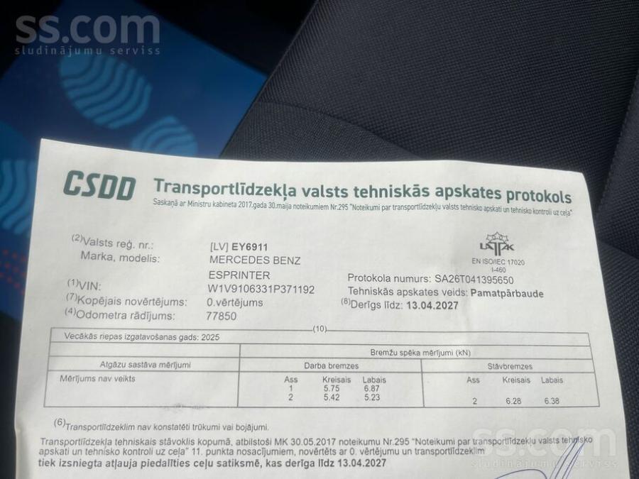 White Mercedes-Benz Sprinter 2021 in Kuldiga, with an engine capacity of 2.20 L and mileage of 78 thousand km for 16190 €, photo 28 on AUTOMOTO.COM.LV