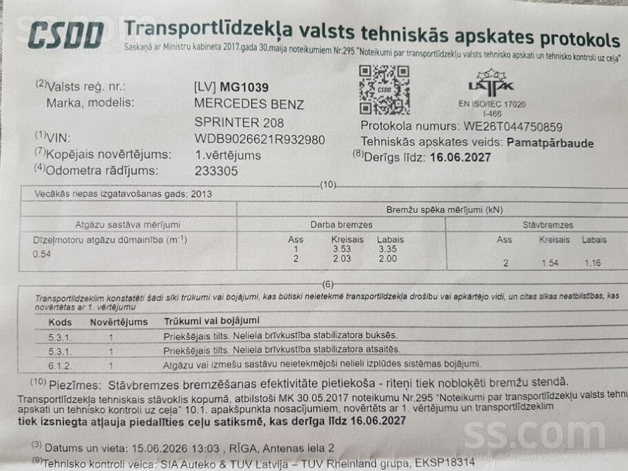 Balts Mercedes-Benz Sprinter 2006 Ogre, ar dzinēja tilpumu 2.20 L un nobraukumu 233 tūkst. km par 8700 €, foto 18 vietnē AUTOMOTO.COM.LV