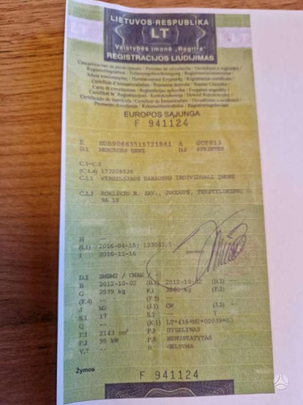 Желтый Мерседес Спринтер 2012 в Рокишкис, объемом двигателя 2.14 л и пробегом 800 тыс. км за 8000 €, фото 3 на AUTOMOTO.COM.LV