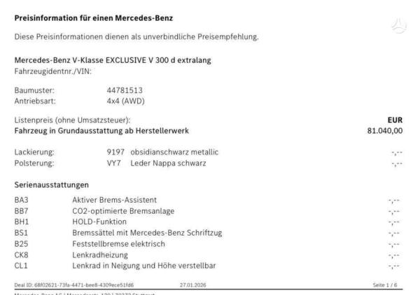 Melns Mercedes-Benz V 300 2026 Klaipėda, ar dzinēja tilpumu 0.00 L un nobraukumu 4 tūkst. km par 125000 €, foto 5 vietnē AUTOMOTO.COM.LV