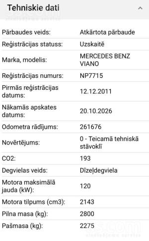 Melns Mercedes-Benz Viano 2011 Rīga, ar dzinēja tilpumu 2.20 L un nobraukumu 273 tūkst. km par 14200 €, foto 19 vietnē AUTOMOTO.COM.LV