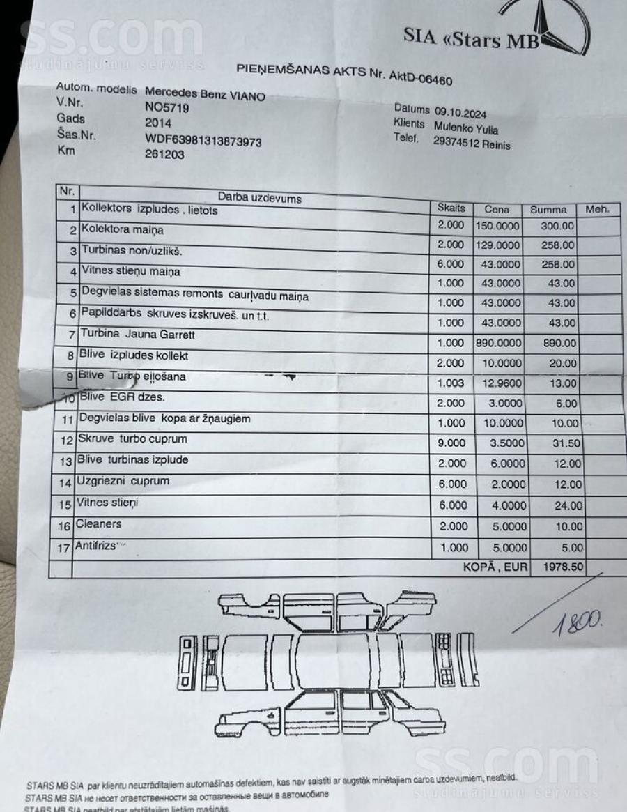 Черный Мерседес Виано 2014 в Рига, объемом двигателя 3.00 л и пробегом 285 тыс. км за 14400 €, фото 24 на AUTOMOTO.COM.LV